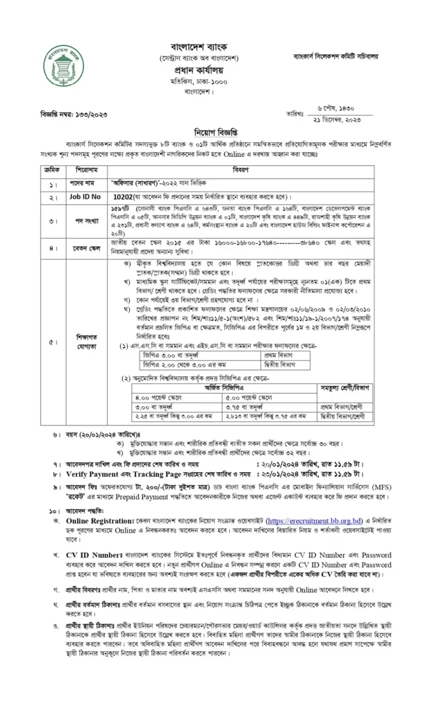 Bangladesh Bank Job Circular- 2024 (erecruitment.bb.org.bd) | Results ...
