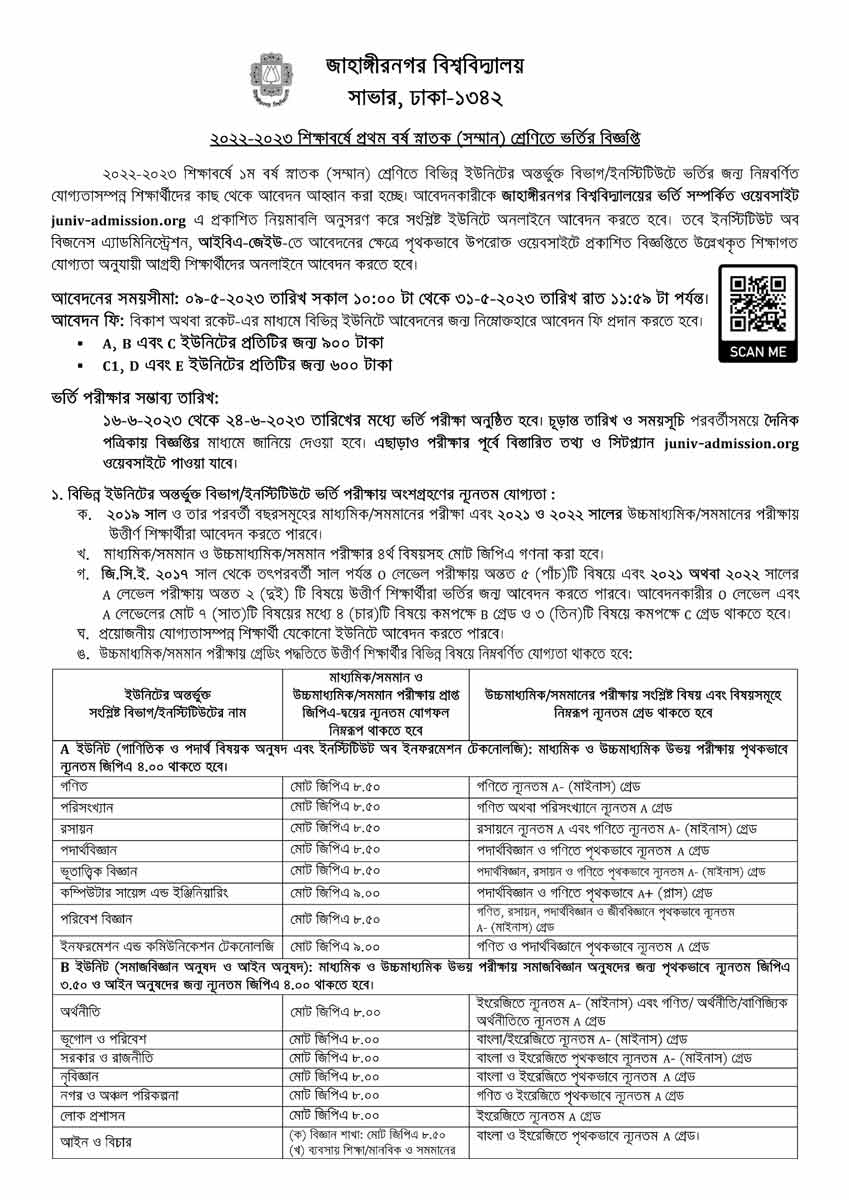 Jahangirnagar University Admission Circular 2024 | Results Bangladesh